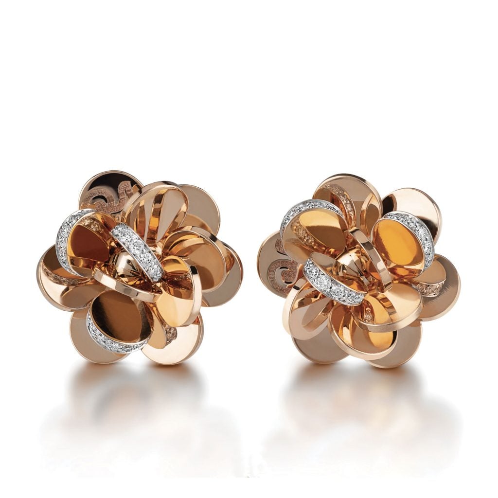 Small flower earrings in pink gold and diamonds - Fecarotta Gioielli
