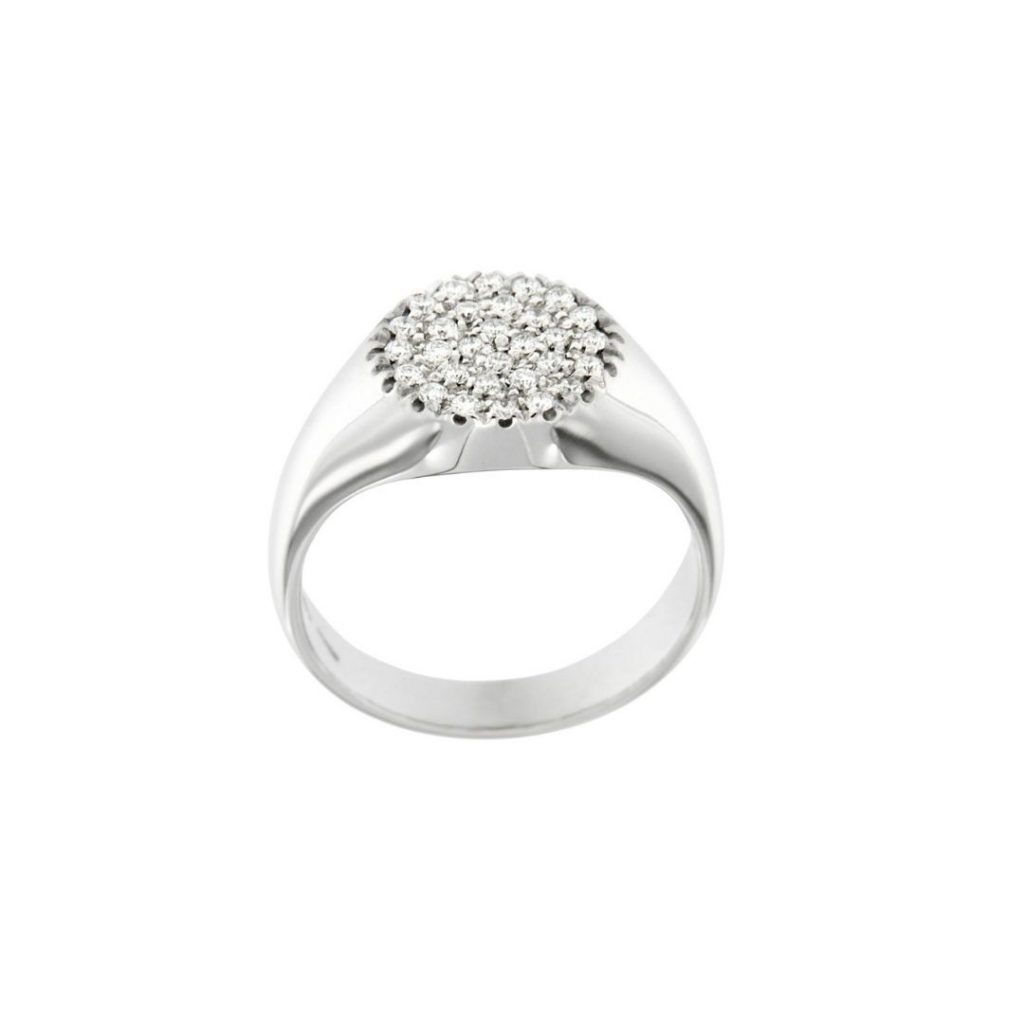 Anello Chevalier mignolo timbro diamanti bianchi - Fecarotta Gioielli
