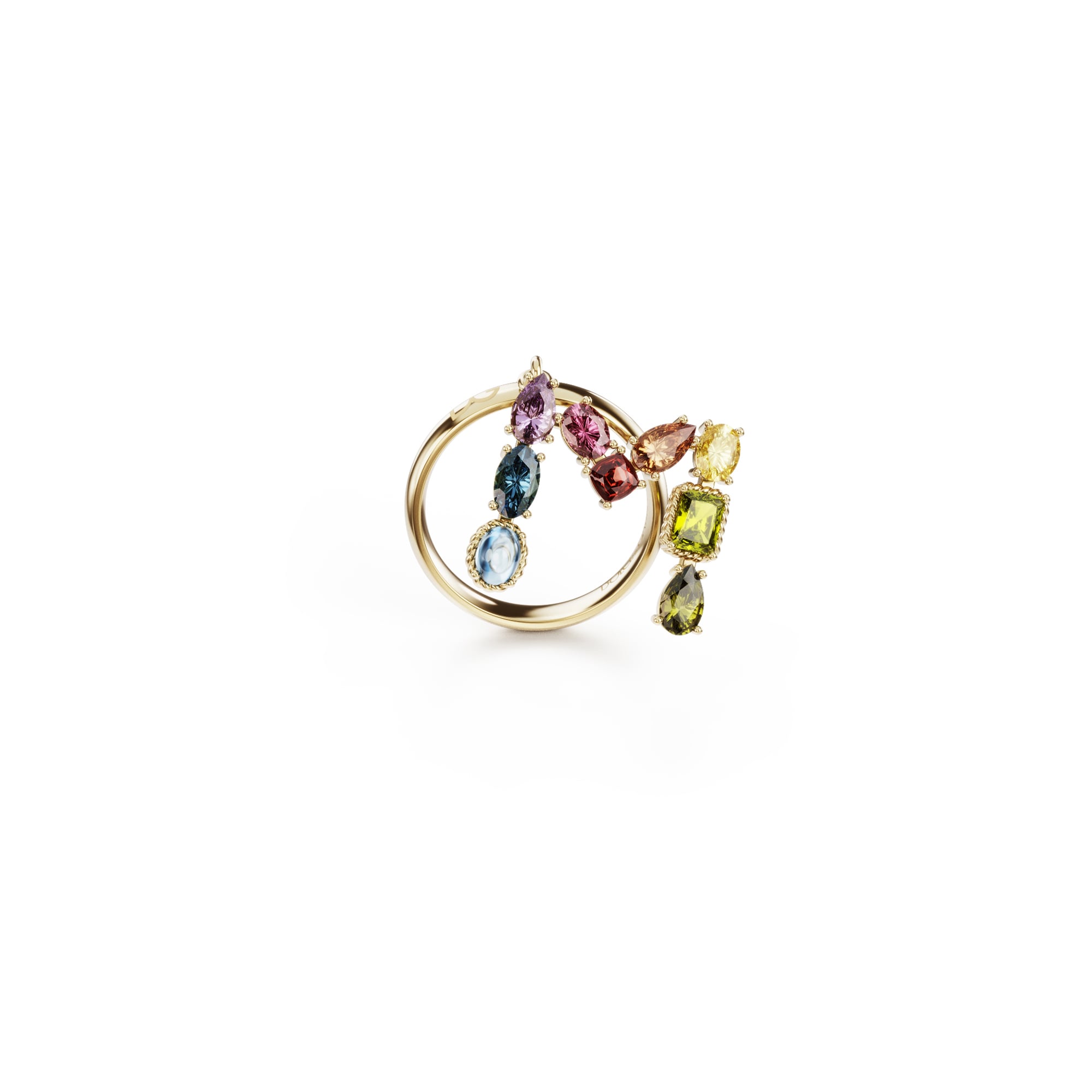 RAINBOW ALPHABET M RING WITH MULTICOLOR FINE GEMS - Fecarotta Gioielli